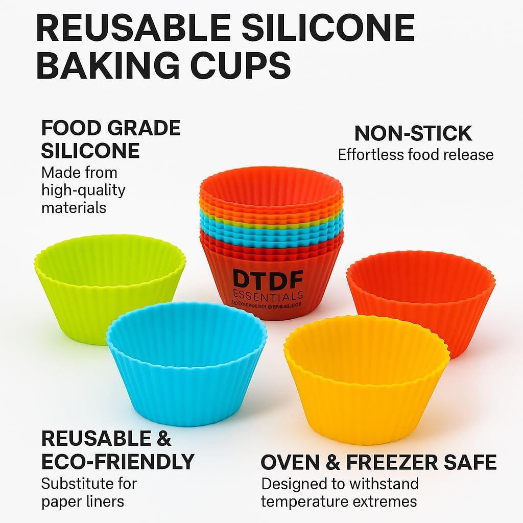 DTDF 12 Cupcake Cases, Reusable Silicone Muffin Cupcake Molds - DTDF Home