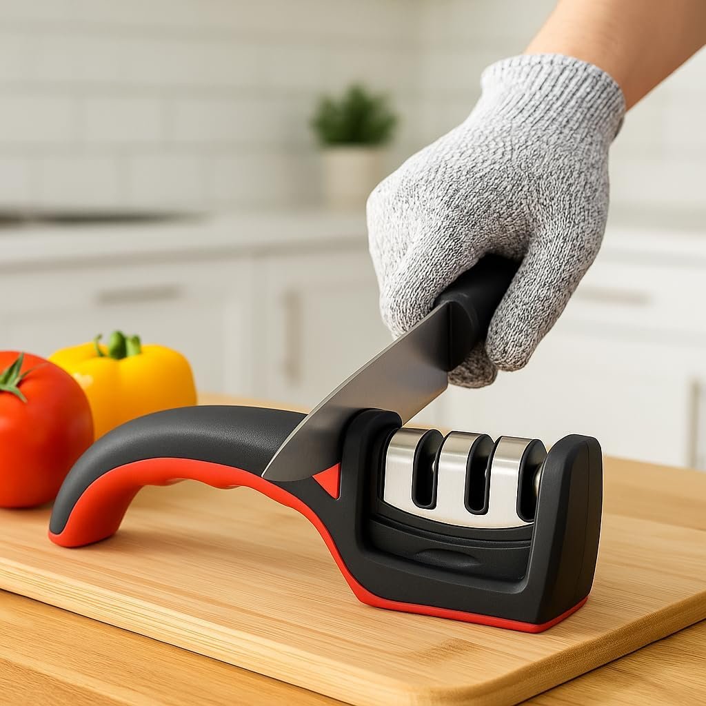 DTDF-3-Stage Manual Knife Sharpener Red & Black with1Safety Cut ...