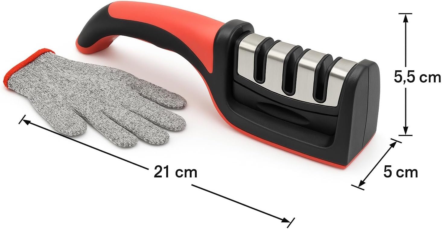 DTDF-3-Stage Manual Knife Sharpener Red & Black with1Safety Cut ...