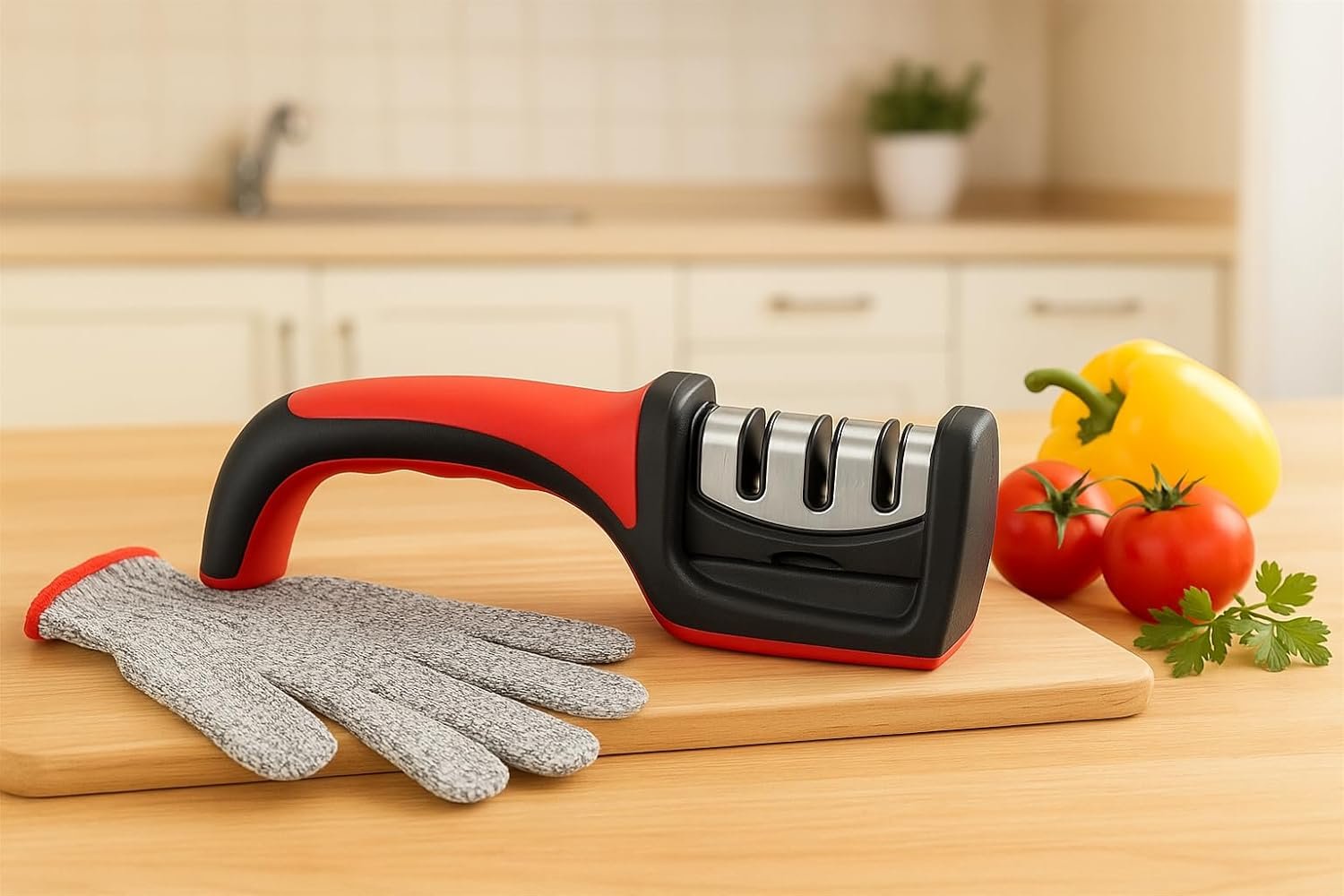 DTDF-3-Stage Manual Knife Sharpener Red & Black with1Safety Cut ...