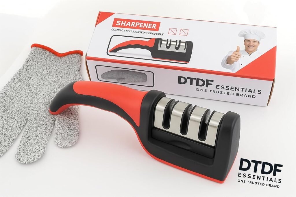 DTDF-3-Stage Manual Knife Sharpener Red & Black with1Safety Cut ...