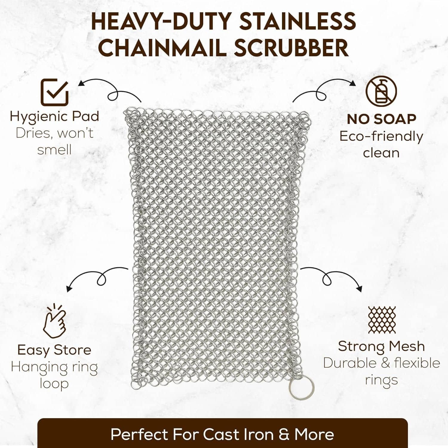 DTDF Cast Iron Scrubber, 8 Inch Stainless Steel Scrubber - DTDF Home